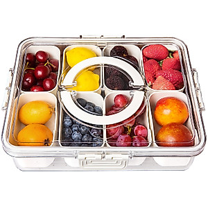 Divided Snackle Box platters with Lid and Handle, Snack Box Charcuterie Container for Portable Snack Platters, Travel Snack Container for Snacks, Fruits, Candy, Nuts - Perfect for parties, picnics