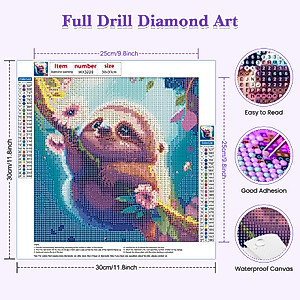 RICUVED Diamond Art Kits for Adults, Sloth Diamond Art Kits Full Drill 5D Animal Diamond Art, Flowers Diamond Gem Dots Art and Crafts for Gift Home Wall Decor 12x12 Inch/30x30cm
