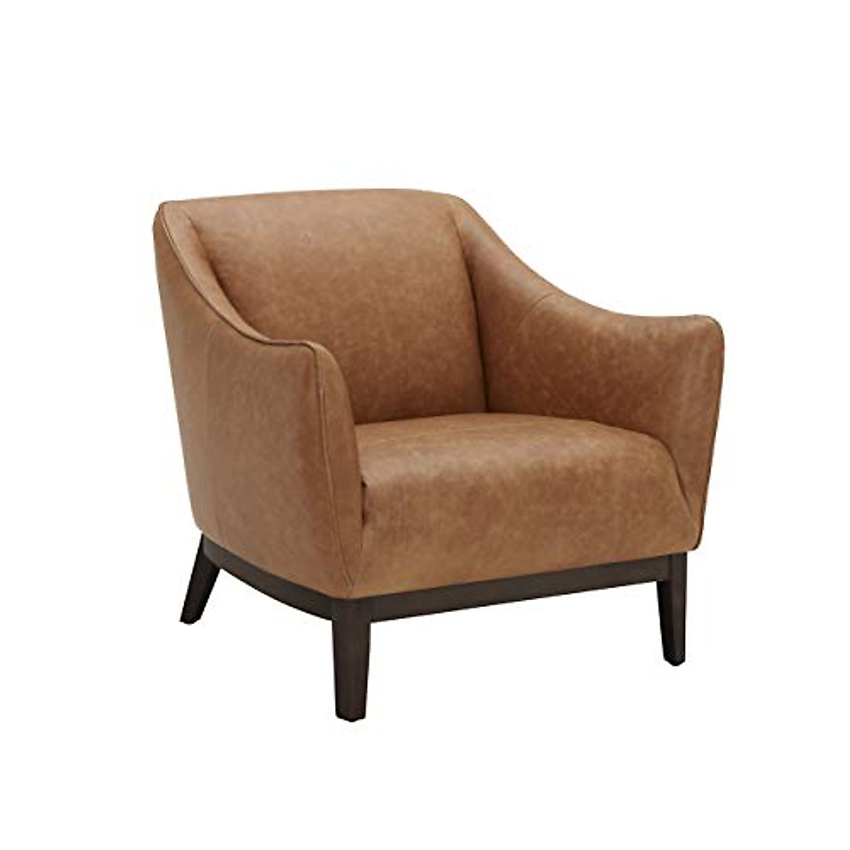 Amazon Brand – Rivet Bayard Contemporary Leather Accent Chair with Curved Armrests, 33.5"W, Cognac
