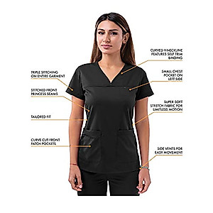 Adar Pro Movement Booster Scrub Set for Women - Sweetheart V-Neck Scrub Top & Yoga Jogger Scrub Pants - P9400 - Black - M