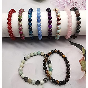 FINZOR 15 Pcs 8mm Healing Stone Beaded Bracelets for Women Men Semi-Precious Gemstones Bracelets Crystal Beaded Bracelet Unisex Adjustable Stretch Bracelets