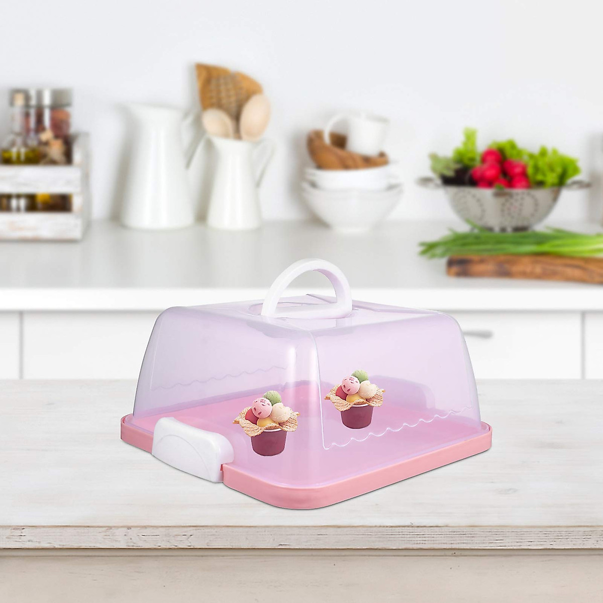 BESTOYARD Locking Cake Carrier Square Storage Container Stand for Cupcakes and Cakes with Collapsible Handles Pink,15536186GQMGRP,25.5x20cm