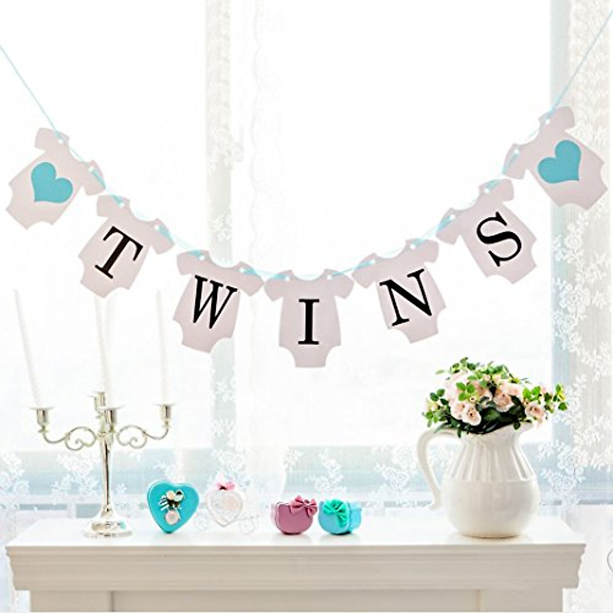 INNORU(TM) It is Twins Banner Baby Shower, Gender Reveal,Babies Party Decorations for Baby Boy 1st 2nd Birthday Banner