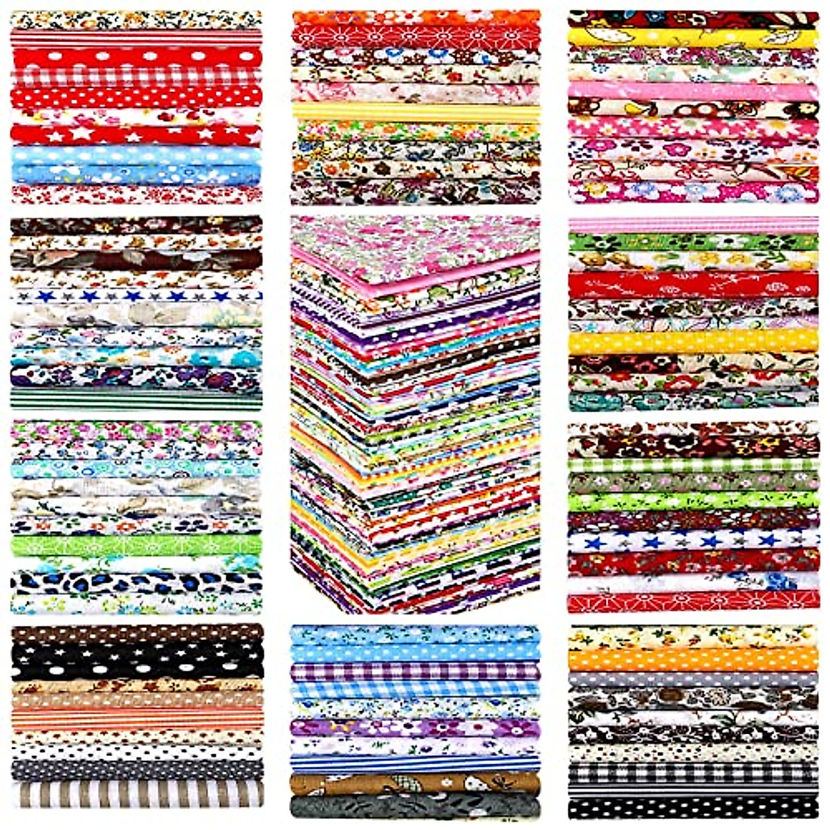150 Pcs 4 x 4 (10 x 10 cm) Craft Fabric Bundle Squares Various Patterns DIY Sewing Quarters Bundle Precut Quilting Cotton Fabric Bundles Craft and Hobby Fabric for Patchwork Scrapbooking DIY Crafts
