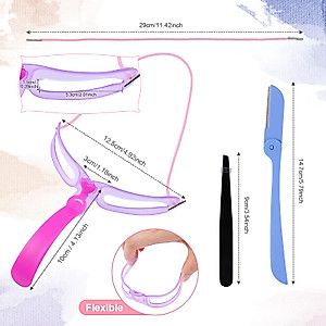 4 Pieces Eyebrow Stencil 8 Styles Eyebrow Template DIY Grooming Eyebrow Shaping Kit Washable Reusable Eyebrow Template with Handle Stainless Steel Tweezers and Foldable Eyebrow Razor (Chic Style)