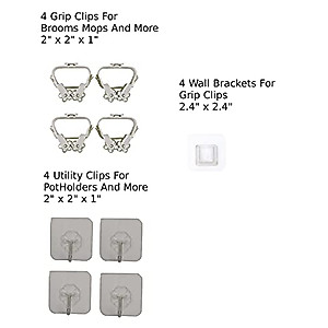 Ideas In Life 8 Piece Mop and Broom Organizer Utility Hook Set - Closet Organizer Holder for Cleaning Supplies Materials and Tools- Wall Mounted Rack with Hook Set Storage Solution