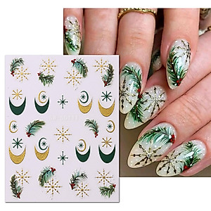 JMEOWIO 6 Sheets 3D Embossed Glitter Christmas Nail Art Stickers Decals Self-Adhesive Pegatinas Uñas 5D Snowflake New Year Xmas Winter Holiday Nail Supplies Nail Art Design Decoration Accessories
