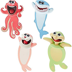 4 Pieces 3D Cartoon Animal Bookmark Funny Animals Reading Bookmark Wacky Bookmark Cute Bookmarks Squashed Ocean Animals Stationery for Teens, Boys and Girls Students