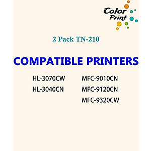 2-Pack ColorPrint Compatible TN210 Toner Cartridge Replacement for TN-210 TN-210BK TN210BK Work with HL-3075CW HL-3070CW HL-3040CN HL-3045CN MFC-9325CW MFC-9320CW MFC-9120CN Printer (Black)