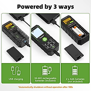 Huepar Laser Distance Measure 328Ft with Rechargeable Battery & Angle Sensor, Backlit LCD Laser Meter M/in/Ft with Mute Function&Multi-Measurement Modes, Distance Pythagorean, Area&Volume -X6-LM100