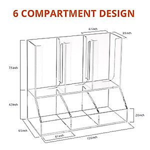 Richboom Cup and Lid Organizer, 6 Compartments with 2 Removable Dividers Coffee Station Countertop Cup Dispenser Condiment Organizer Accessories Caddy for Breakroom, Office, Home - Clear
