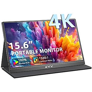 4K Portable Monitor - KYY 15.6'' 3840x2160 UHD USB-C Monitor, 100% Adobe RGB, 400cd/㎡, IPS Computer Gaming Display HDR Travel Monitor w/Speakers & Smart Cover for Laptop Xbox PS5 Switch PC Phone