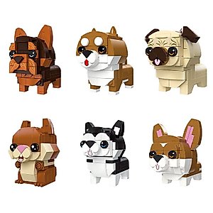 Apostrophe Games Dogs & Friends Building Block Sets - 6 Animals to Build, 661 Pieces - Corgi, Husky, Pug, Shiba Inu, Yorkshire Terrier, Squirrel