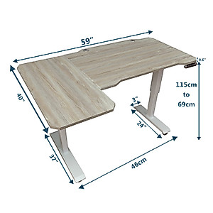 Jceet Adjustable Height L-Shaped 59 Inch Electric Standing Desk - Sit Stand Computer Desk, Stand Up Desk Table for Home Office, White Frame and Oak Top