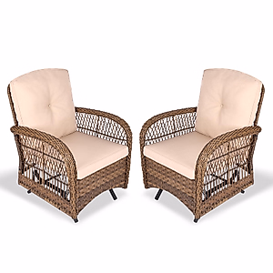 VIVIJASON 2-Piece Outdoor Wicker Glider Rocking Chair, Patio Rattan Swing Glider Chairs with Cushions & Steel Frame, All-Weather Gliding Lawn Wicker Furniture for Garden Backyard Porch