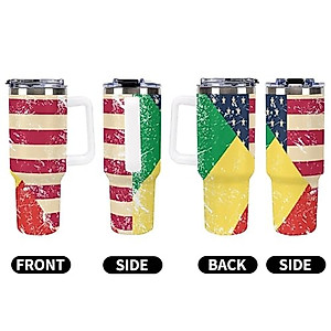 U.S. And Congo Retro Flag Insulated Tumblers with Handle Stainless Steel Coffee Mug Funny Travel Cup with Lid Straw 40oz