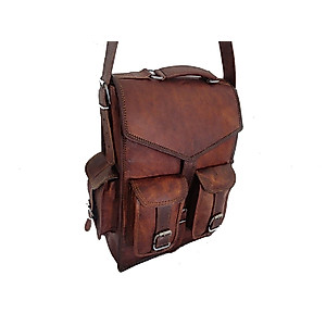 DHK 15" Brown Vintage Leather Backpack Laptop Messenger Bag Rucksack Sling for Men Women