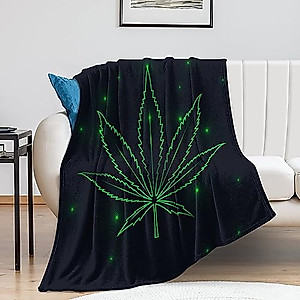 Lightweight Flannel Blanket for Men Boys, Compatible with Green Lined Cannabis Leaf, Small Large Warmer Fall Throw Blanket, Cute Fleece Blanket for Couch Bed Sofa Chair, Queen King Size Blankets