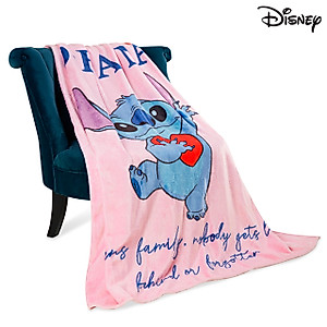Disney Stitch Fleece Throw Blanket, 59.1” x 51.2” Cozy Bedroom Decor (Pink Stitch)