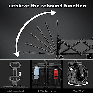 SZHLUX Collapsible Foldable Wagon,Beach Wagon with Big Wheels for Sand,Utility Grocery Wagon with Side Pocket and Brakes for Camping Sports Outdoor Activities