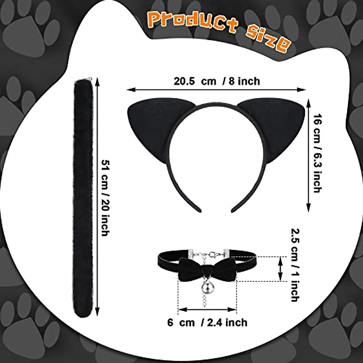 Hotop 4 Pcs Black Cat Costume Set Girls Cat Cosplay Costume Cat Ears Headband Tail Bowtie Black Tutu Skirt for Kitty Halloween Costume Dress up Party