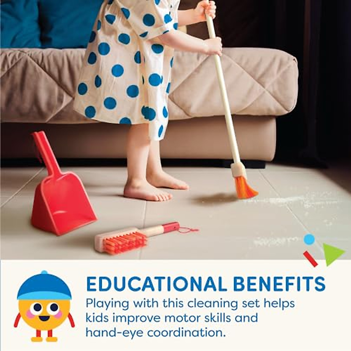 Battat- Kids Cleaning Set – Cleaning Toys For Toddlers, Children – Pretend Play Kit- Broom, Mop, Brush, Dustpan, Duster- Sweep n' Clean- 2 Years +