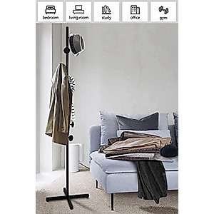 CLSYO Coat Rack Stand With 8 Hooks Metal Coat Hanger Freestanding Entryway,Hallway, Bedroom, Office for Hanging Clothes, Jacket, Hats, Bags(Black)