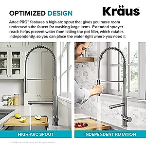 KRAUS Artec Pro (2nd Gen) Commercial Style Pull-Down Single Handle Kitchen Faucet with Pot Filler in Brushed Brass, KPF-1604BB