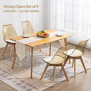 ANOUR Dining Chairs Set of 4, Modern Kitchen Clear Acrylic Accent Dinner Chairs with PU Leather Cushions Seat and Solid Beech Legs, Suitable for Living Room and Bedroom