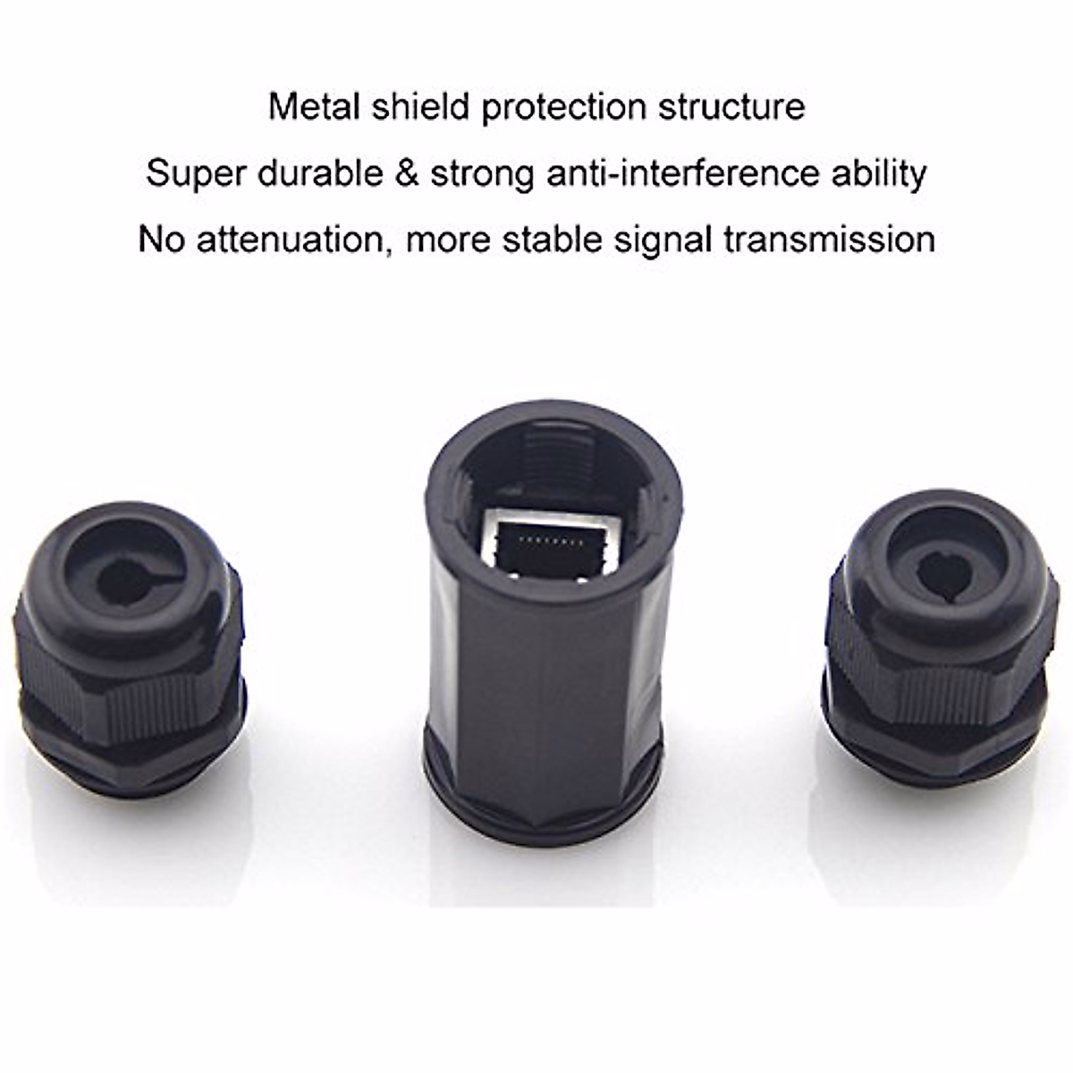 VizGiz 2 Pack Waterproof RJ45 Coupler IP68 Shielded Ethernet Connector Female to Female CAT6 CAT5E CAT5 Cable Extender Adapter for Outside Security Camera LAN Network CCTV Bullet Cam Surveillance