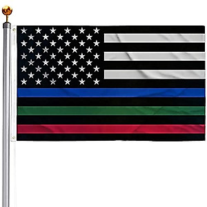 Thin Blue Red Green Line American Flag 3x5 Outdoor- Police Firefighter Military American Flags- USA Flag Support Fire Military Law Enforcement Officers