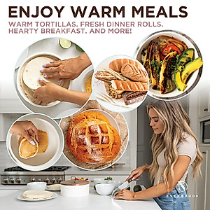 Everbrook Authentic Wood and Ceramic Tortilla Warmer - Tortilla Holder - Bread Warmer - Pancake Warmer - Tortilla Holder with Lid - Tortilla Steamer - White Tortilla Warmer - 8.5 Inches