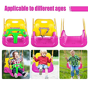 IFOYO Kids Swing Seat, 3 in 1 Toddler Swing Chair Secure Swing Seat Detachable Swing Seat High Back Swing Set for Playground Indoor Outdoor (Pink)