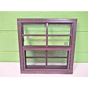 16x16 Brown Vertical Slider Window, Flush Mount, Great for Sheds, Playhouses, and Chicken Coops