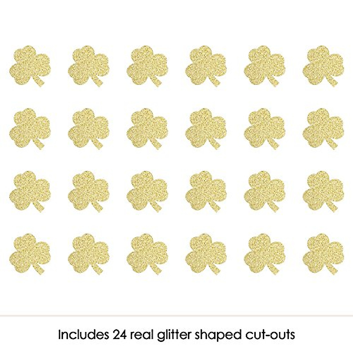 Gold Glitter Shamrocks - No-Mess Real Gold Glitter Cut-Outs - St. Patrick's Day Party Confetti - Set of 24