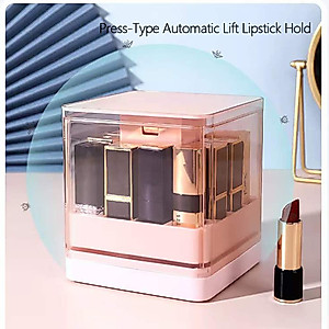GRACMI Lipstick Holder ，Press-Type Automatic Lift Lip Gloss Holder Organizer, 12 Spaces Clear Makeup Lipgloss Display Case,Dust Free Lipstick Storage Box , Fit Most Lipsticks Lip Gloss(White)