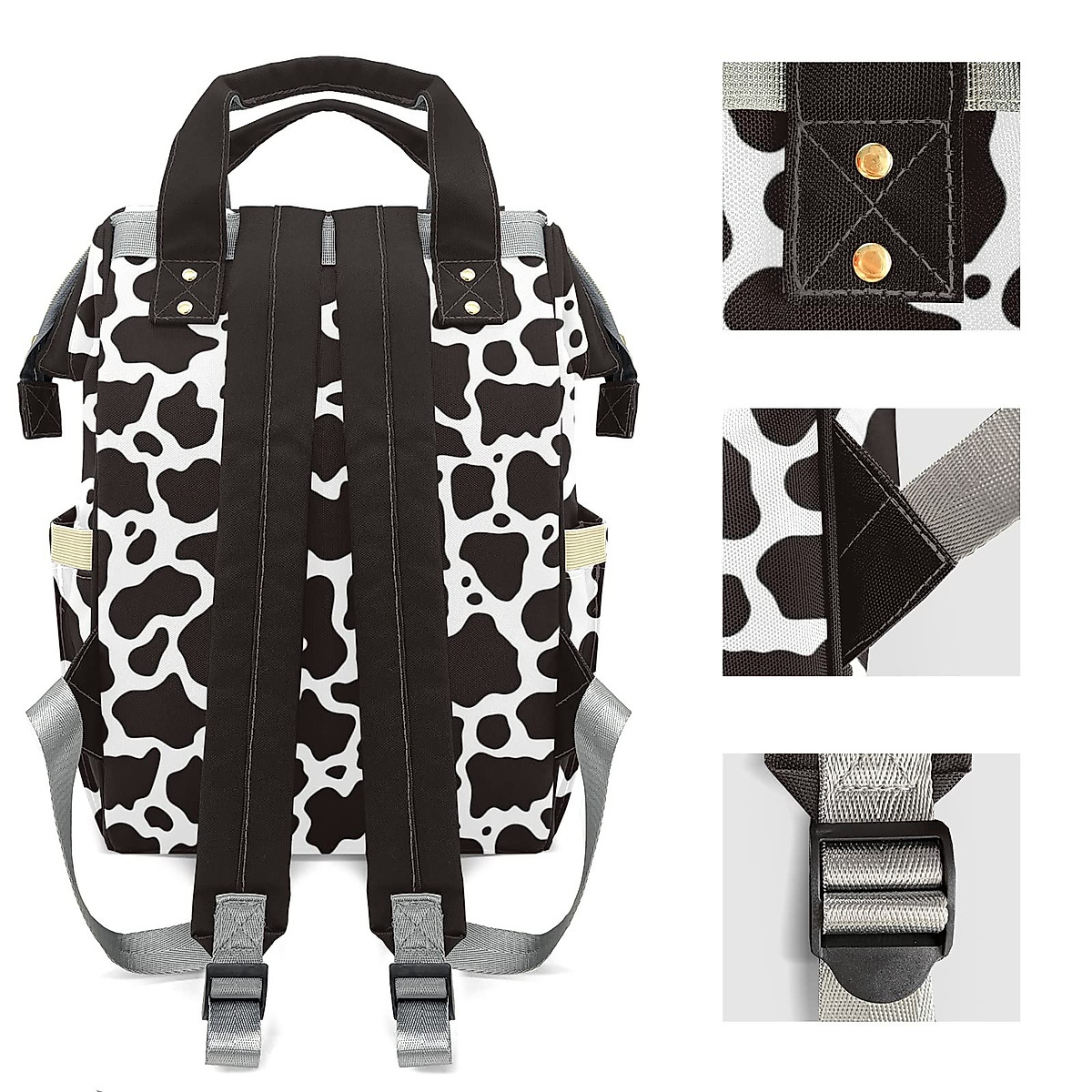 XOZOTY Diaper Bags Sunflower Cow Print Flower Brown Tote Bags Backpack with Name Mommy Nursing Baby Bags Gifts for Women Men