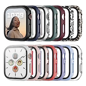 Haojavo 14 Pack Case with Tempered Glass Screen Protector for Apple Watch Series 9 8 7 41mm, PC Hard Ultra-Thin Slim Fit Scratch Resistant Bumper Protective Cover for iWatch S9 S8 S7 41mm Accessories