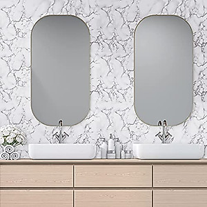 Caltero Marble Contact Paper 15.7" x 118" White Grey Marble Wallpaper Peel and Stick Glossy Marble Contact Paper Self Adhesive Contact Paper for Countertop Kitchen Cabinets Bathroom