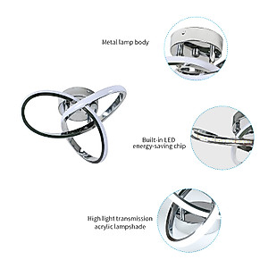 DELIPOP LED Ceiling Light, Acrylic Modern Celing Light Fixture, 22W 6500K Metal Curved Creative Design Hallway Light Fixtures Ceiling Lamp for Hallway Kitchen Bathroom Attic Aisle Staircase Bedroom