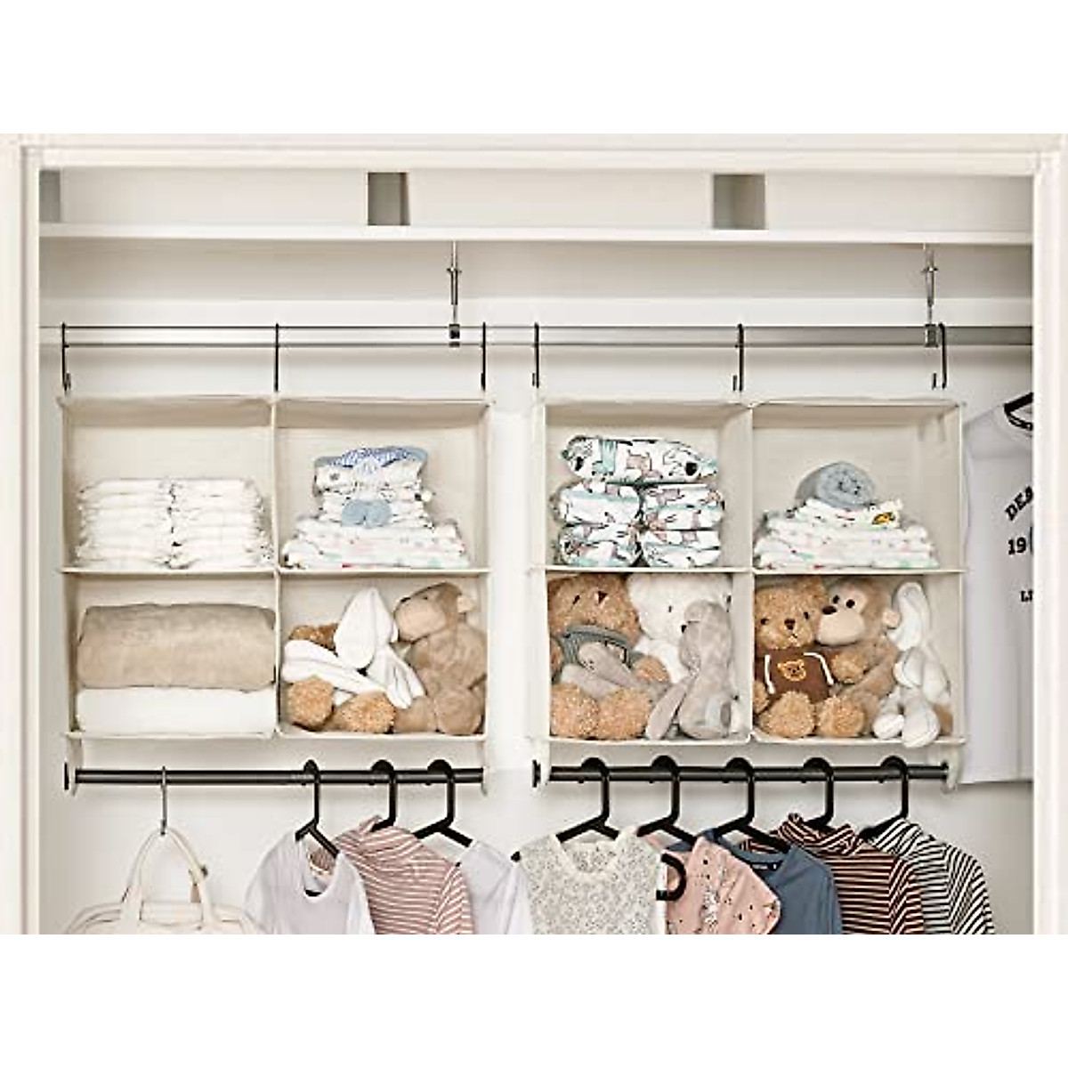 StorageWorks 4 Section Hanging Closet Organizer with Garment Rod, Storage Box with Handles