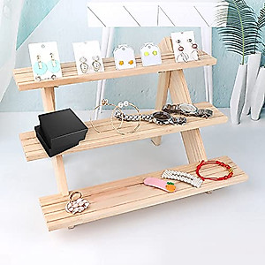 EKDJKK 3 Tier Wooden Cupcake Stand, Earring Display Stands for Selling, Desktop Ladder Plant Stand, Rustic Retail Display Riser Jewelry Holder Stand for Cupcakes, Desserts, Brooch, Bracelet, Tabletop