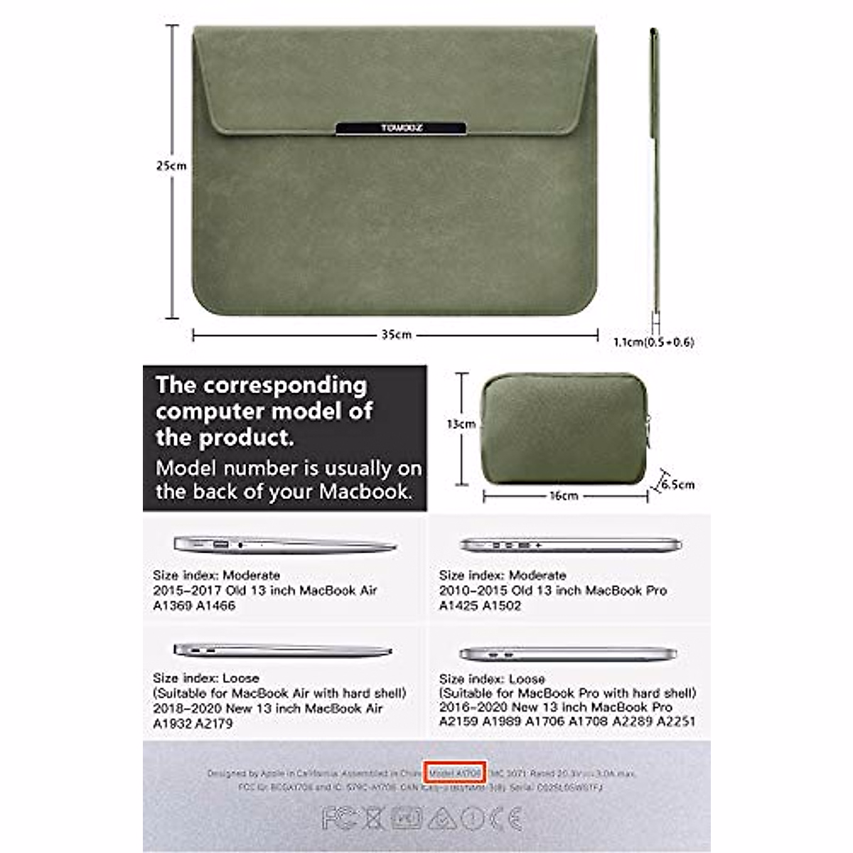 TOWOOZ MacBook Air M2 Sleeve Waterproof Thin Laptop Sleeve Case Compatible with 2022 M2 Chip MacBook Air 13.6 Inch A2681 / MacBook Air 13-13.6 Inch/MacBook Pro 13-14 Inch, with Accessory Pouch