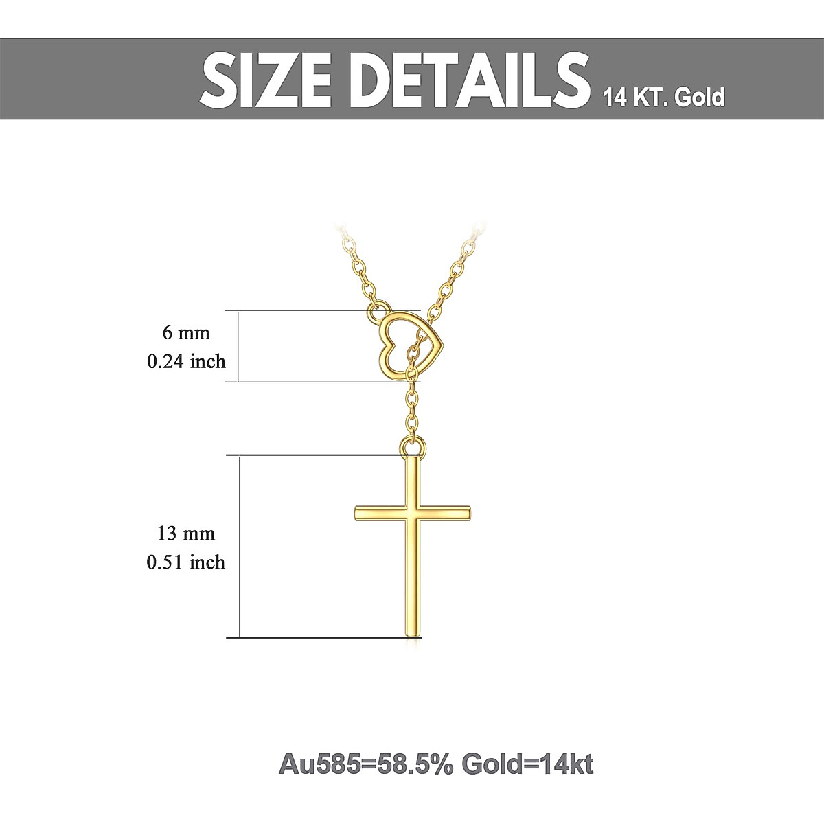 SISGEM 14K Real Gold Cross Necklace for Women,Yellow/White Gold Small Heart Cross Y-Necklaces,Anniversary Birthday Jewelry Present for Wife Mom 16''+2''