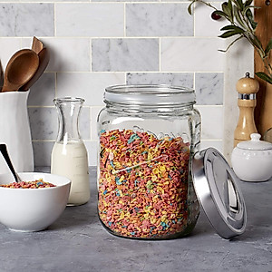 Mason Craft & More Airtight Kitchen Food Storage Clear Glass Pop Up Lid Canister, Large 3.6 Liter Pop Up Canister