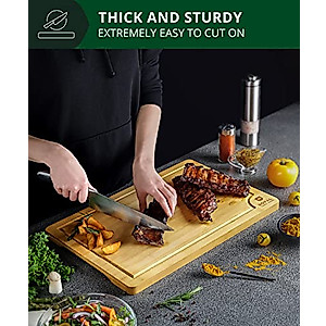 Extra Large Wooden Cutting Boards for Kitchen Meal Prep & Serving - Bamboo Wood Cutting Board with Deep Juice Groove - Charcuterie & Chopping Butcher Block for Meat - Kitchen Gadgets Gift (XL 18x12")