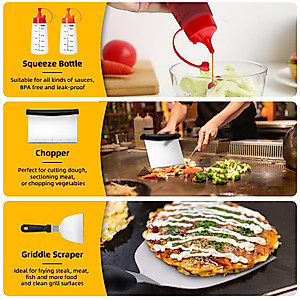 AIKWI 8PCS Griddle Accessories Tool Kit, Flat Top Grill Spatula Set for Blackstone and Camp Chef, Included Turner, Scraper, Chopper, Bottles, Carry Bag, Perfect for Outdoor BBQ, Indoor Cooking