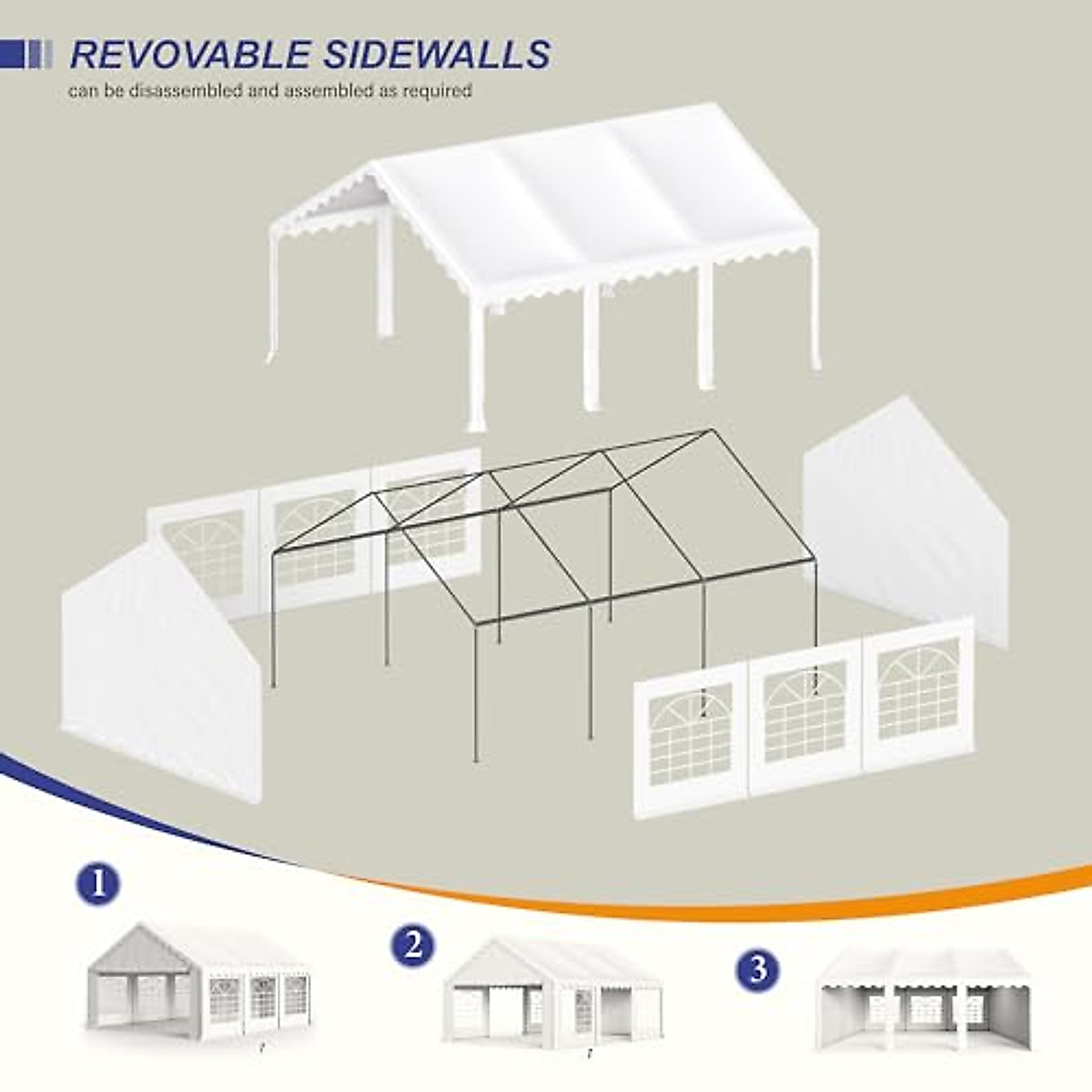 PHI VILLA 20'x16' Outdoor Heavy Duty Party Tent Large Commercial Canopy Wedding Event Shelter with Removable Sidewalls & 3 Storage Bags for Patio Outdoor Garden Events, White