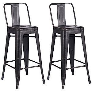 AC Pacific Modern Industrial Metal Bar Stool, Bucket Back and 4 Leg Design Ideal for Kitchen Island or Counter Top, Set of 2, 30" Seat, Distressed Black