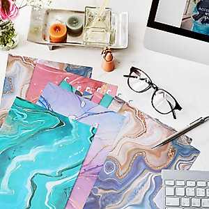 Qeeenar 30 Pcs Marble Hanging Folders with Foil Stamping Process, Including Adjustable Tabs and Inserts, Letter Size Decorative Hanging Filing Folders for Desk Office School and Home
